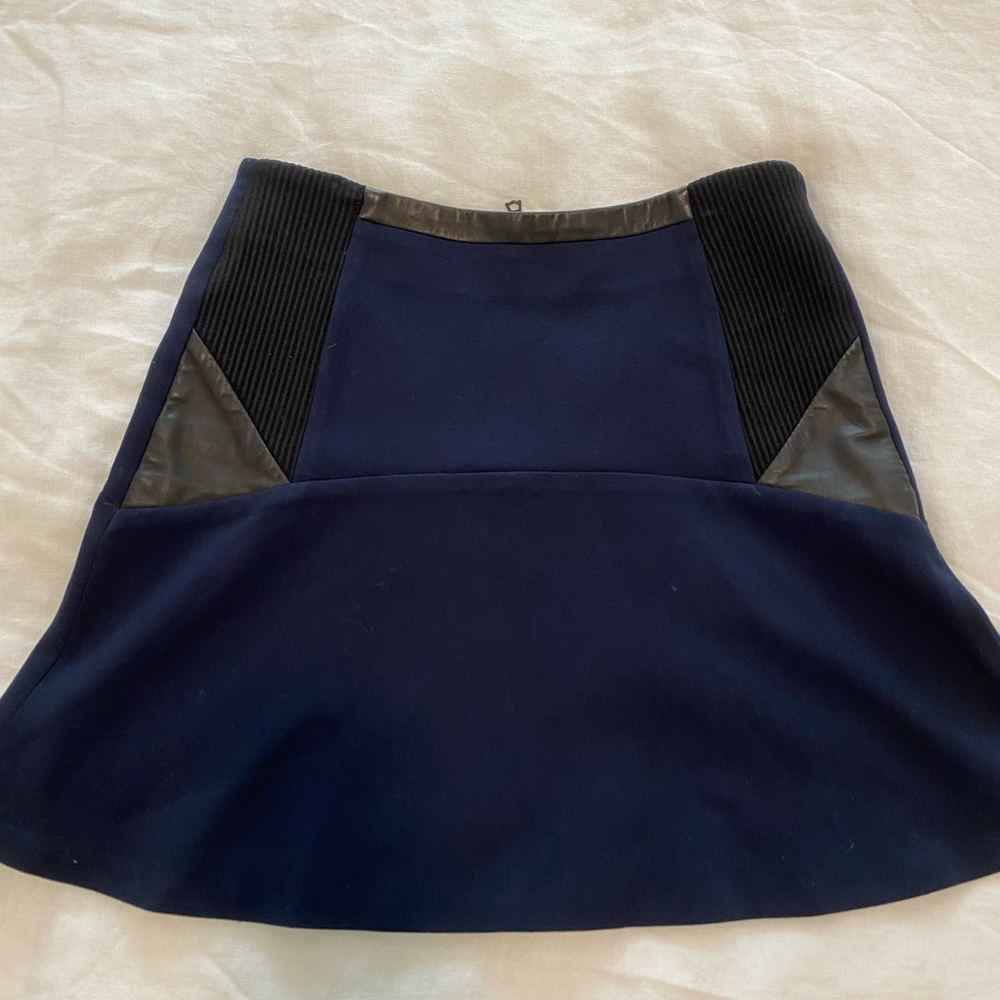 Sandro Blue Skirt With Leather Panels - Gem